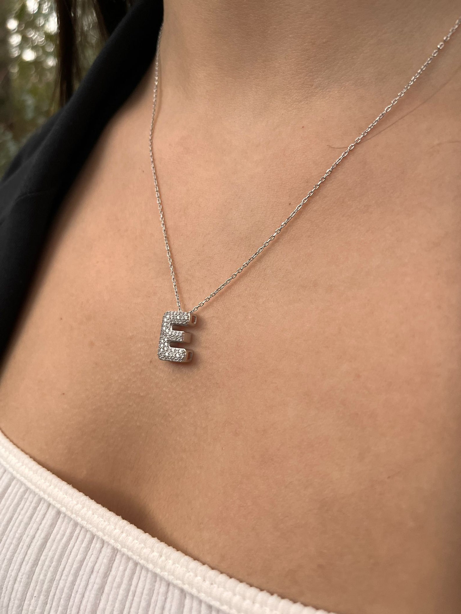 Pave Bubble Pendant Diamond Initial Necklace, Balloon Letter Silver ...
