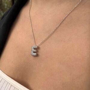 Pave Bubble Pendant Diamond Initial Necklace, Balloon Letter Silver ...