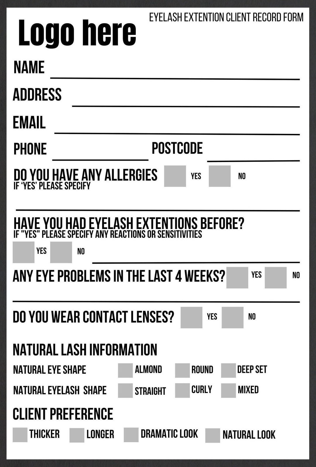 Eyelash Extension Client Form - Etsy