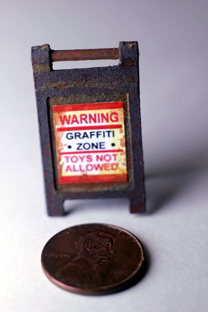 Warning Graffiti Floor Sign Miniature Diorama Prop Read Description ...