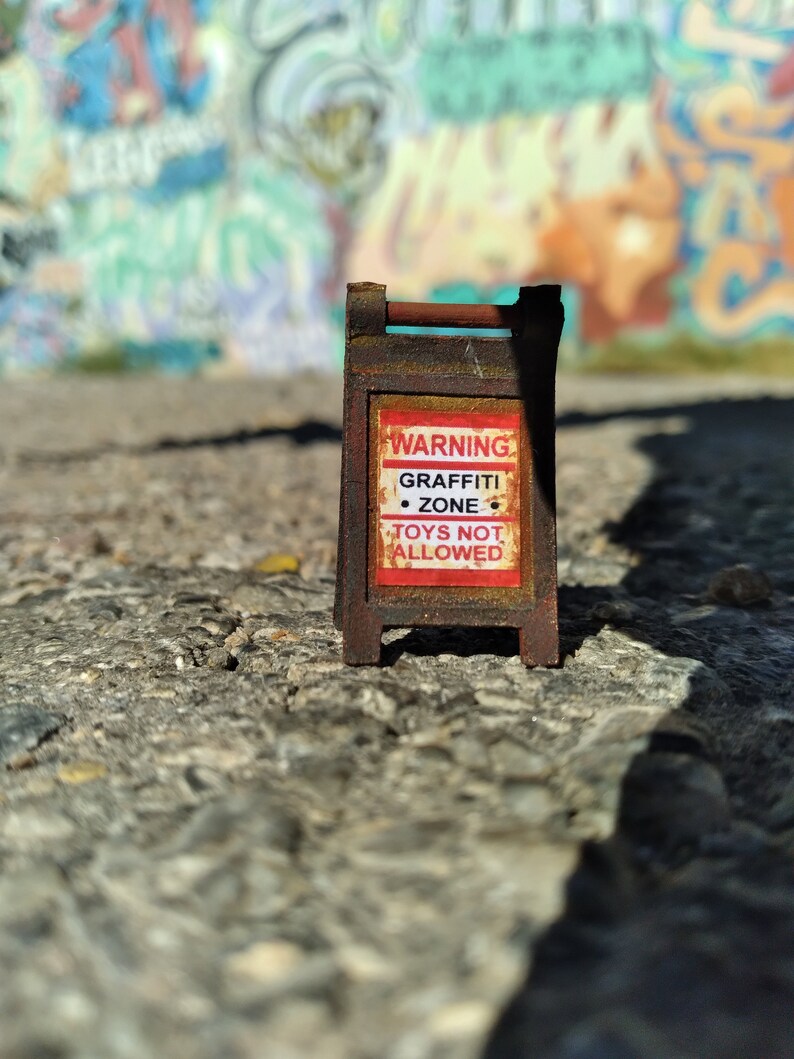 Warning Graffiti Floor Sign Miniature Diorama Prop Read Description ...
