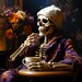 Printable, Halloween, Skeleton, Drinking Coffee, Purple and Orange Wall ...