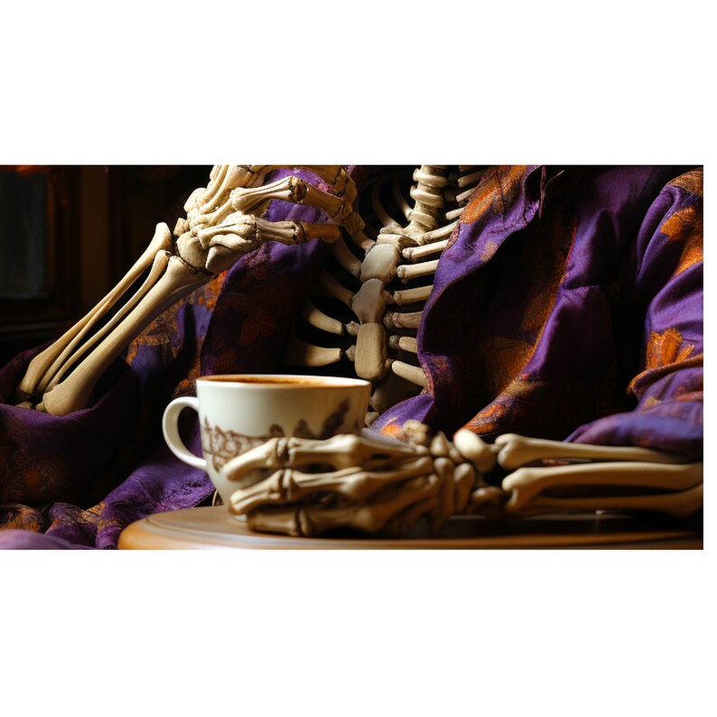 Printable, Halloween, Skeleton, Drinking Coffee, Purple and Orange Wall ...