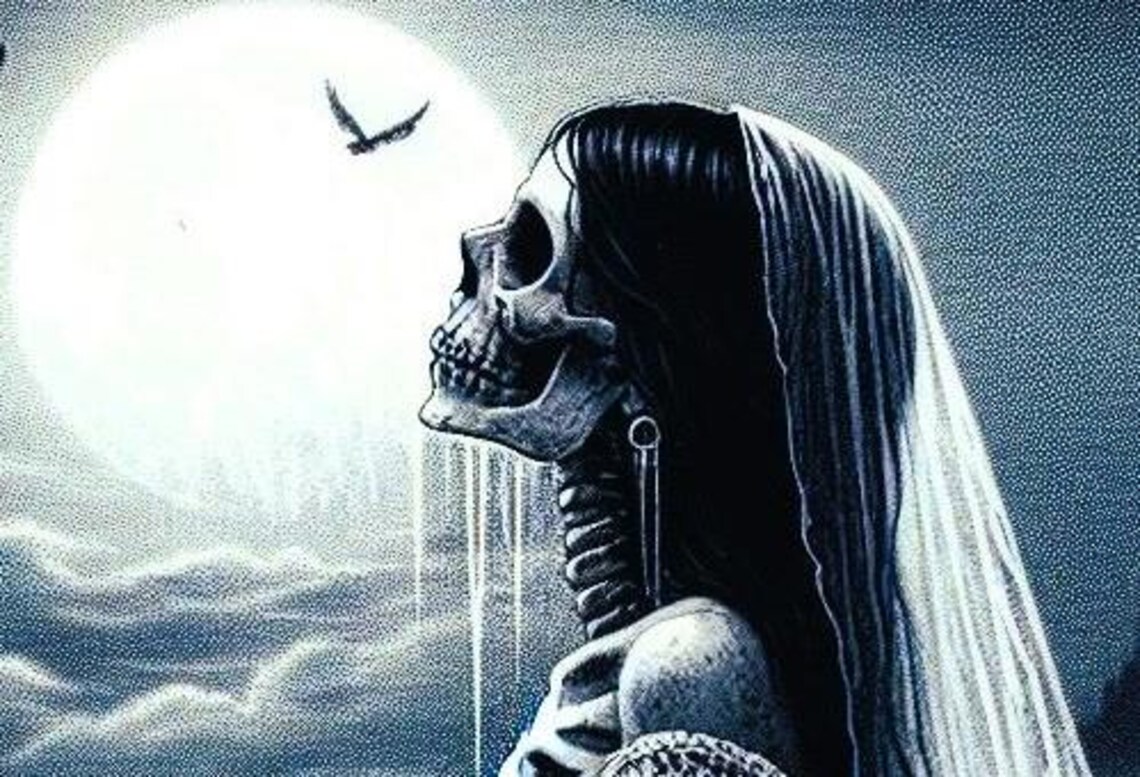 Digital Art: Skeletal Bride Emerging From Moonlit Lake - Etsy