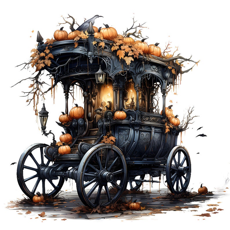 Scary Halloween Forest Carts | Watercolor Clipart | Transparent ...