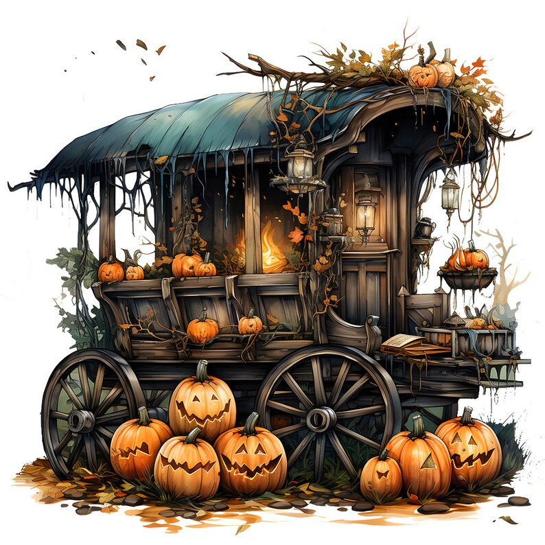 Scary Halloween Forest Carts | Watercolor Clipart | Transparent ...