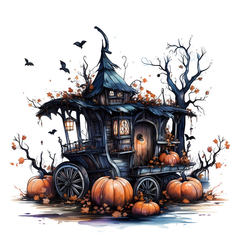 Scary Halloween Forest Carts | Watercolor Clipart | Transparent ...