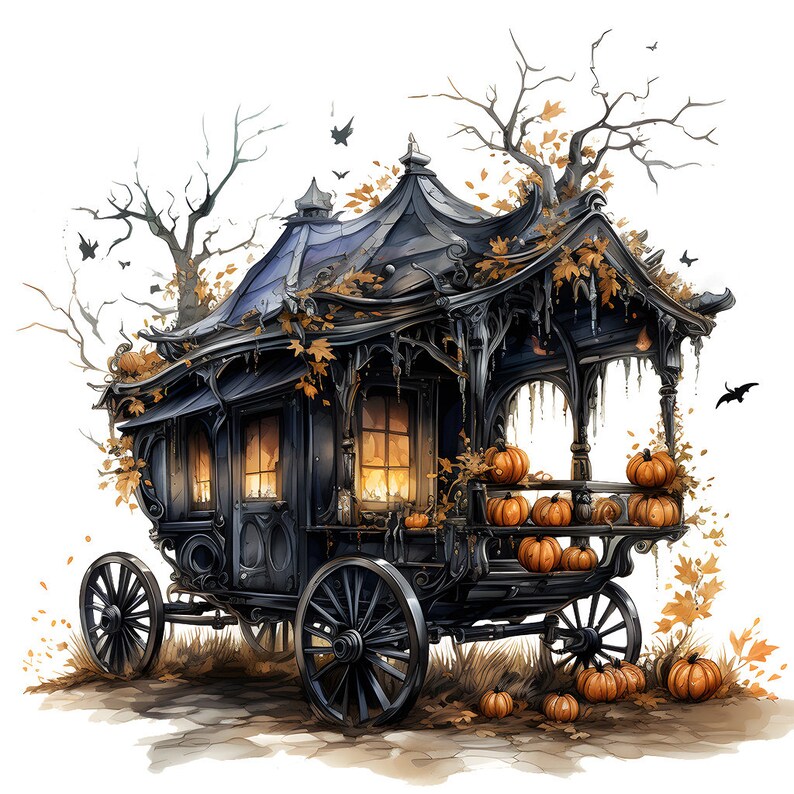 Scary Halloween Forest Carts | Watercolor Clipart | Transparent ...