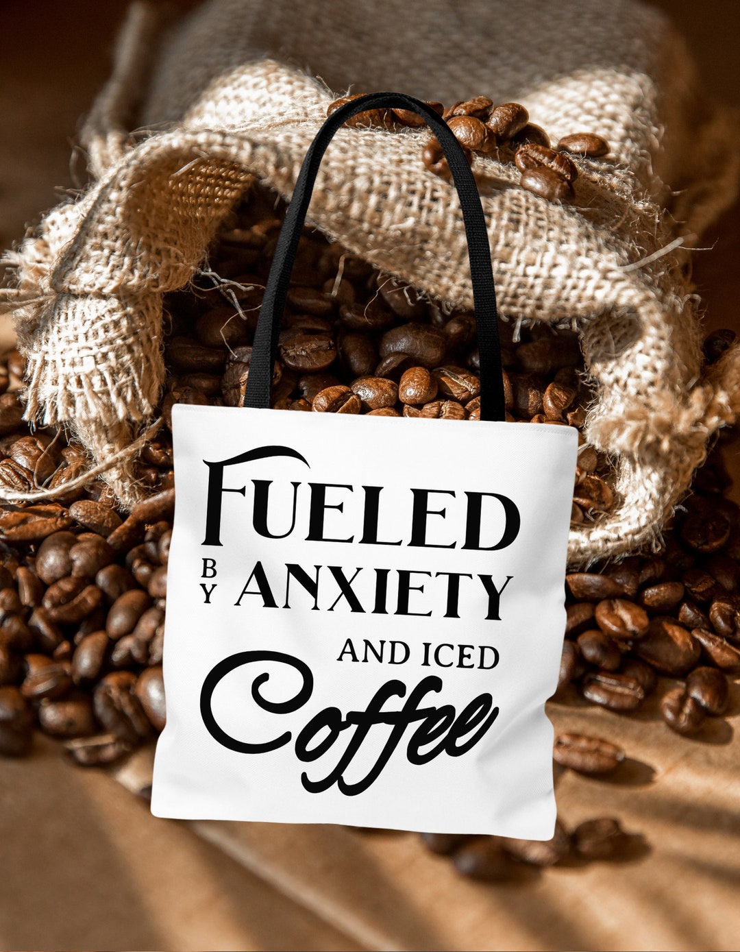 Fueled by Anxiety and Iced Coffee, Trendy Tote Bag, Large Reusable Bag ...