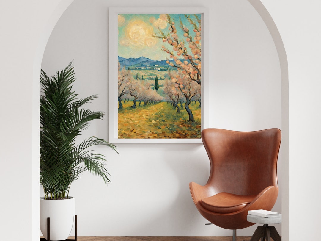 Vincent Van Gogh Poster, Cherry Trees, Van Gogh Paintings, Digital ...