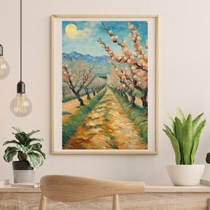 Vincent Van Gogh Poster, Cherry Trees, Van Gogh Paintings, Digital ...