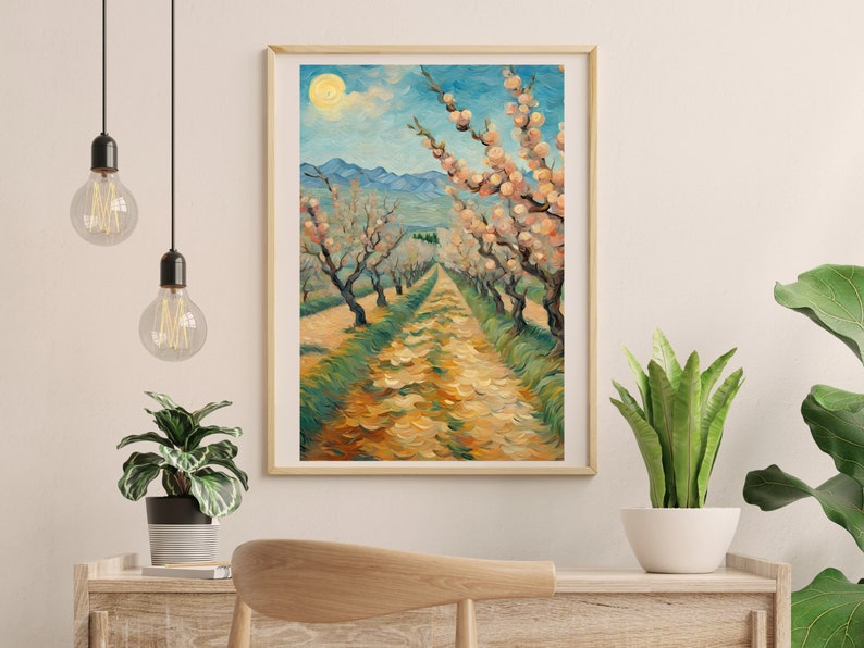Vincent Van Gogh Poster, Cherry Trees, Van Gogh Paintings, Digital ...