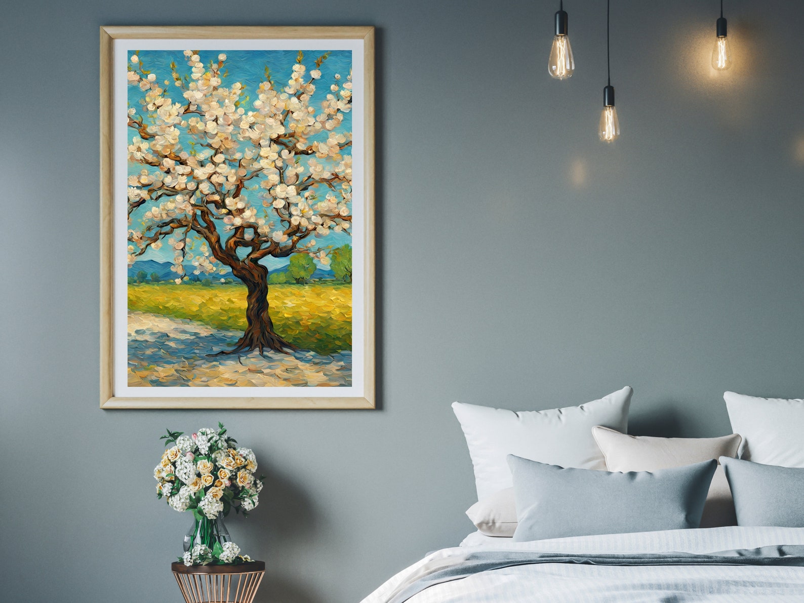 Vincent Van Gogh Poster, Cherry Trees, Van Gogh Paintings, Digital ...