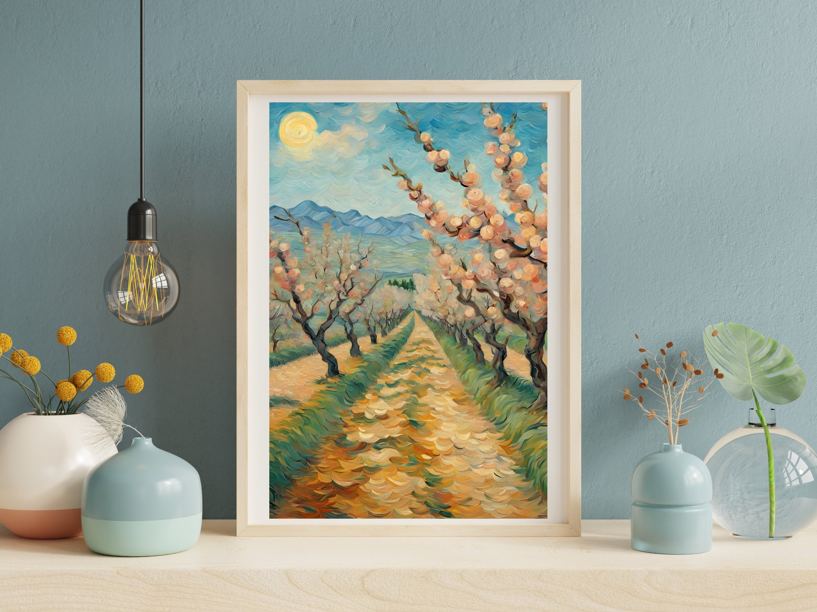 Vincent Van Gogh Poster, Cherry Trees, Van Gogh Paintings, Digital ...