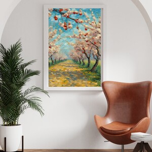 Vincent Van Gogh Poster, Cherry Trees, Van Gogh Paintings, Digital ...