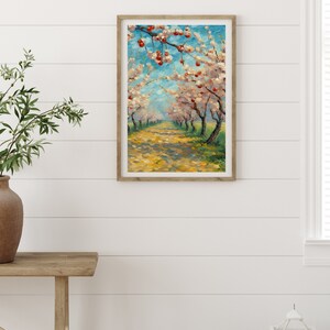Vincent Van Gogh Poster, Cherry Trees, Van Gogh Paintings, Digital ...