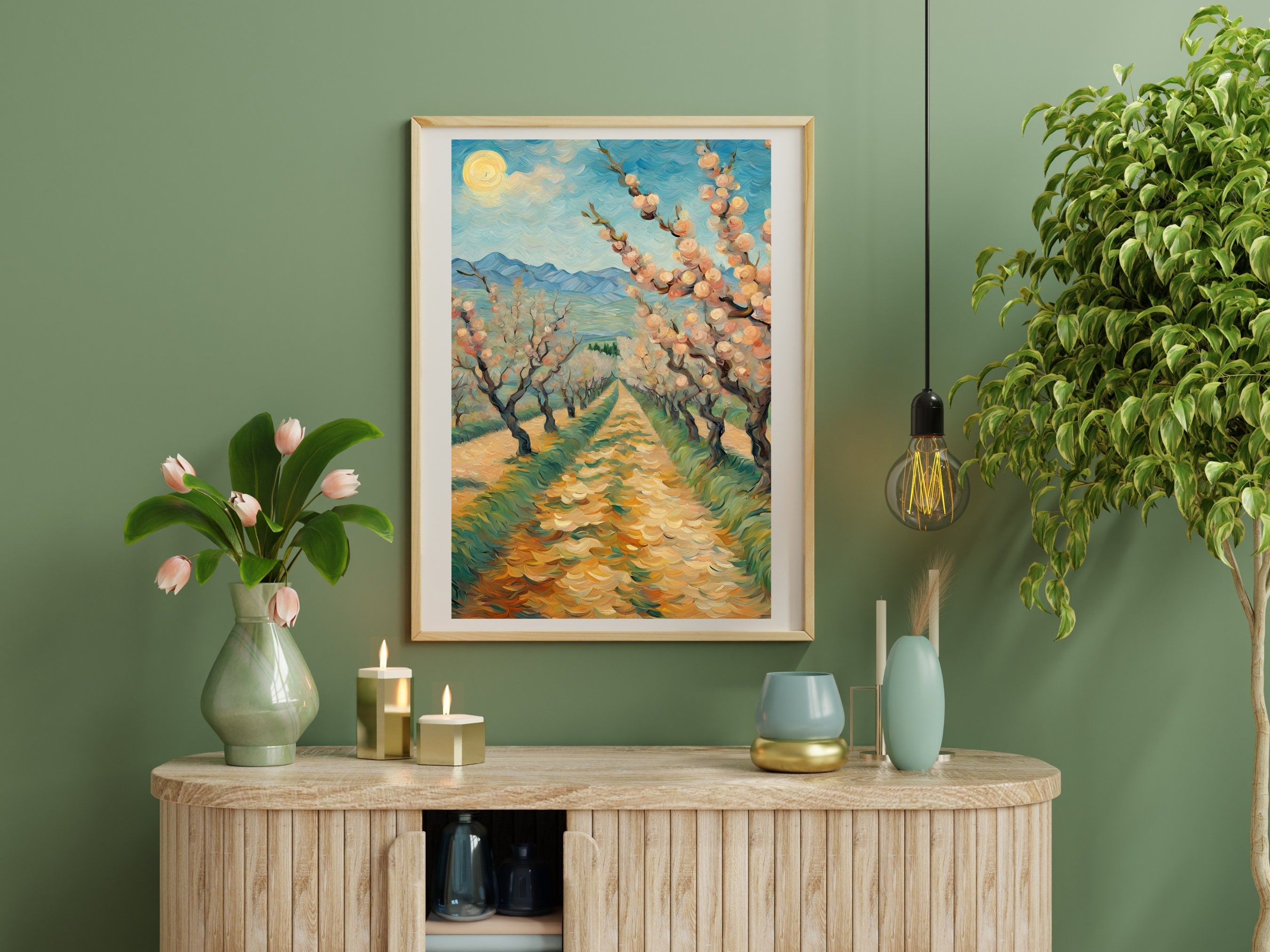 Vincent Van Gogh Poster, Cherry Trees, Van Gogh Paintings, Digital ...