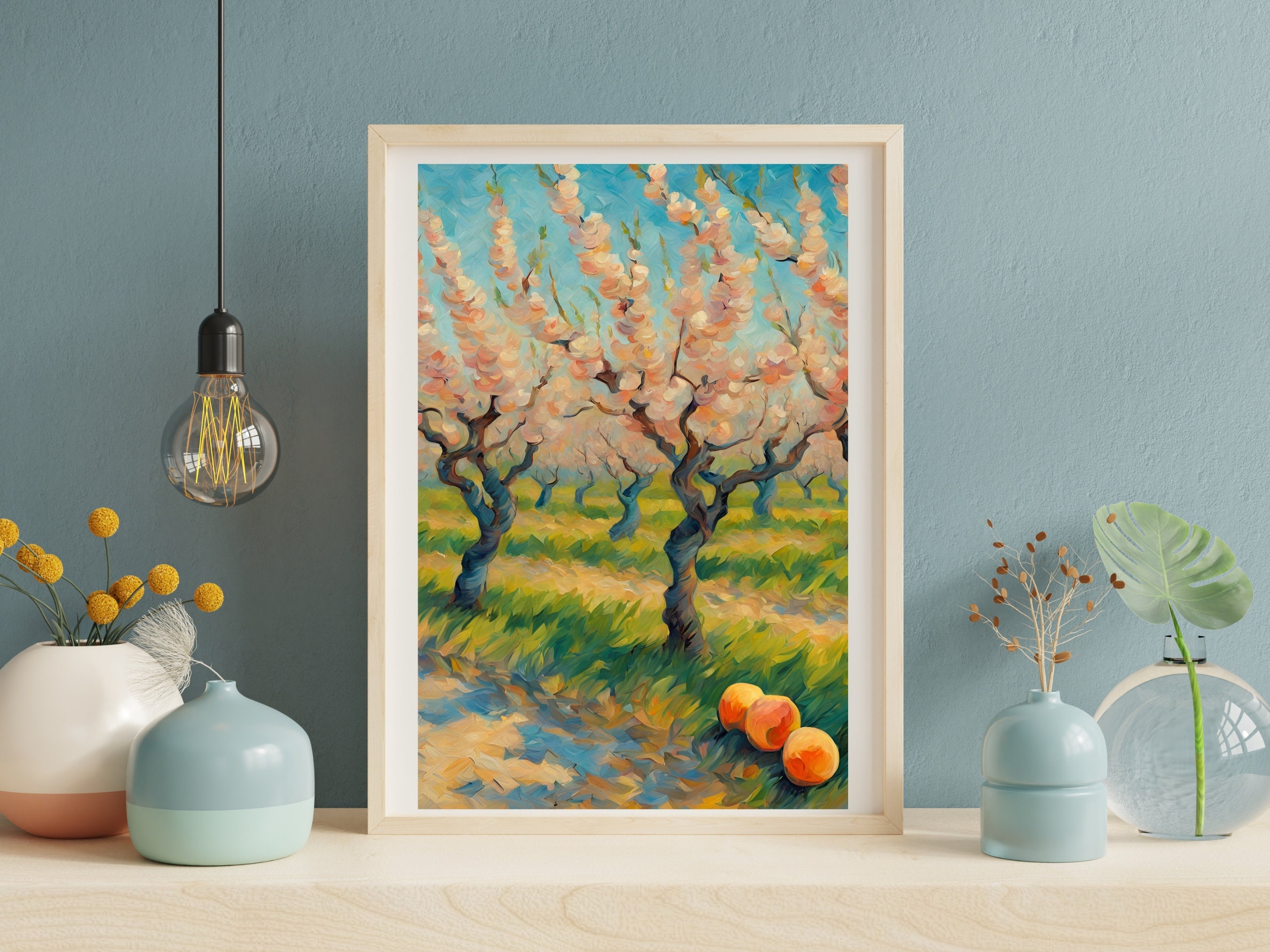 Vincent Van Gogh Poster, Cherry Trees, Van Gogh Paintings, Digital ...