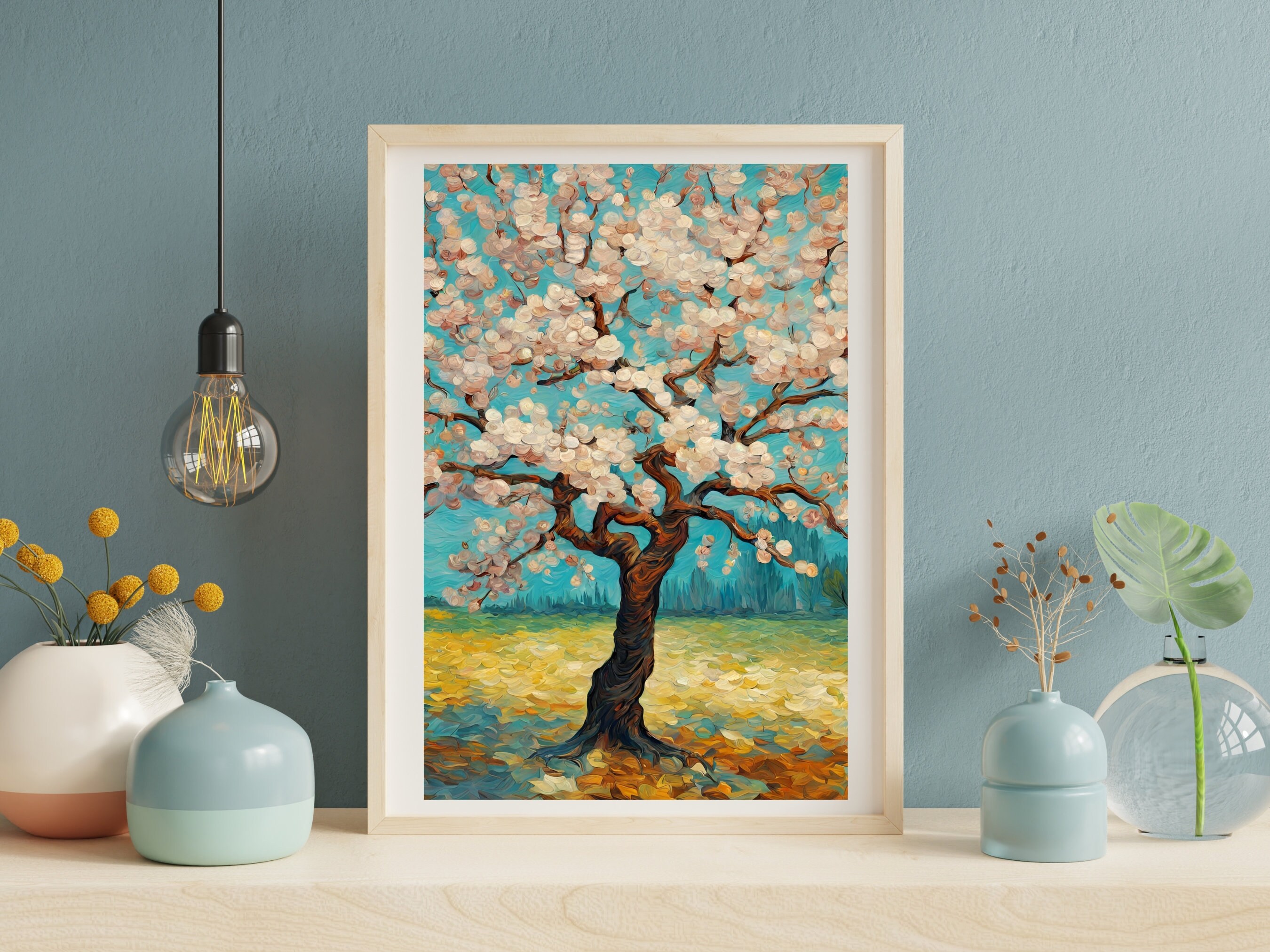 Vincent Van Gogh Poster, Cherry Trees, Van Gogh Paintings, Digital ...
