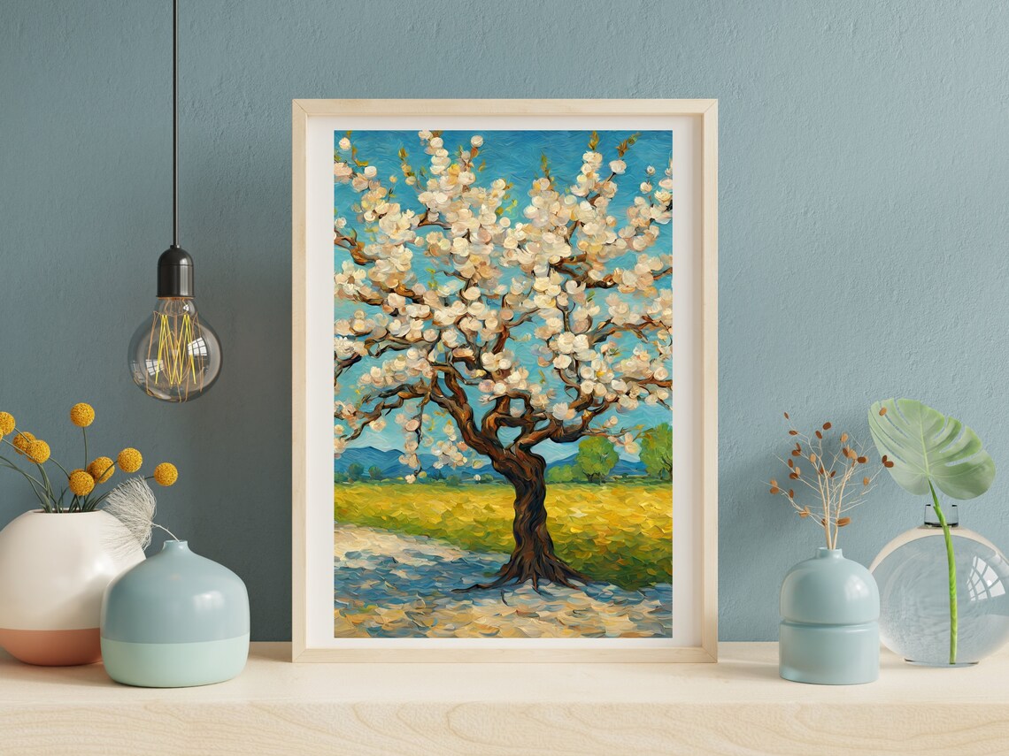 Vincent Van Gogh Poster, Cherry Trees, Van Gogh Paintings, Digital ...