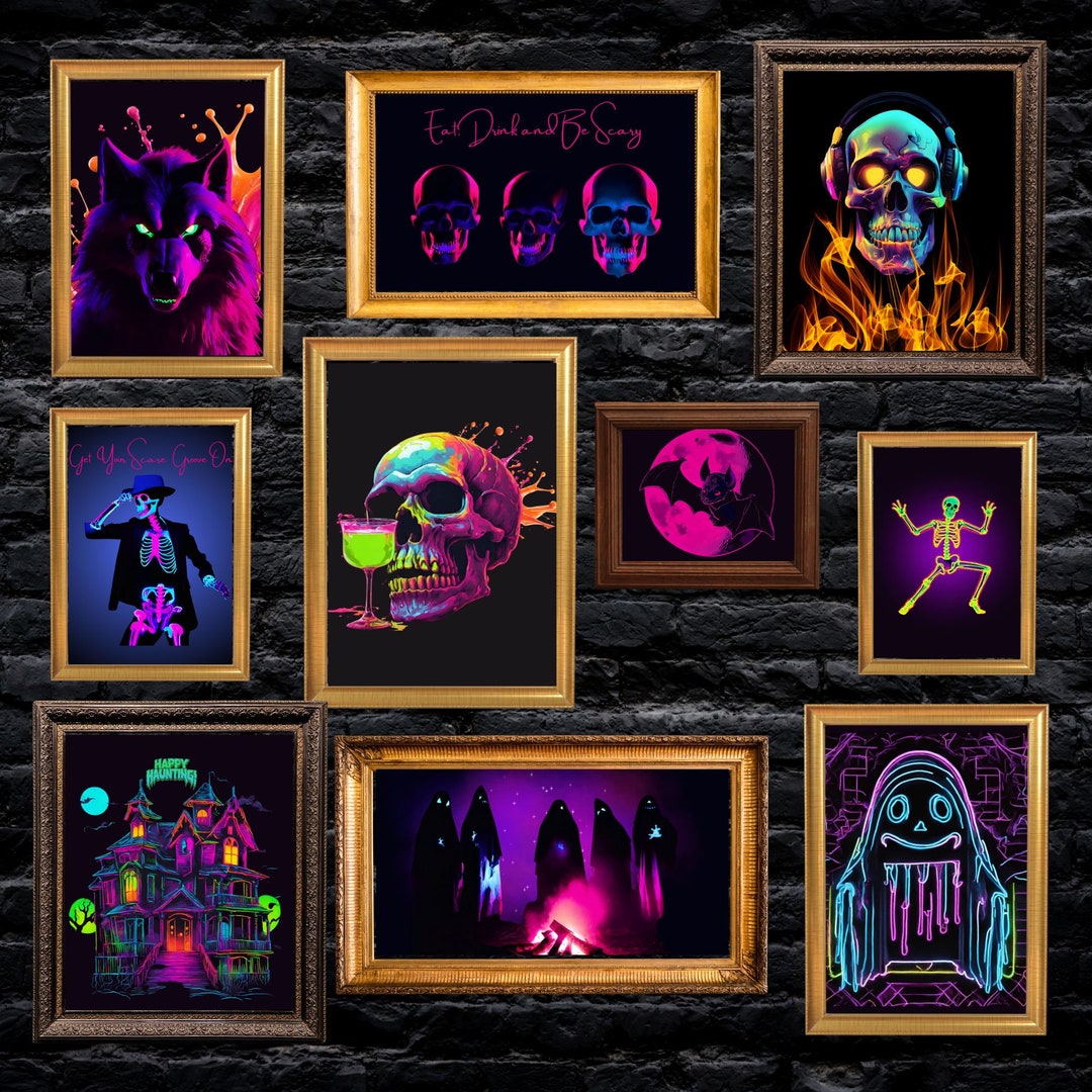 Spooky Neon Halloween Party Printable Neon Halloween Aesthetic Wall Art ...