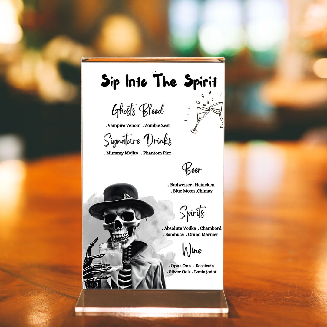 Halloween Bar Menu Template, Minimalist Spooky Skeleton Template ...