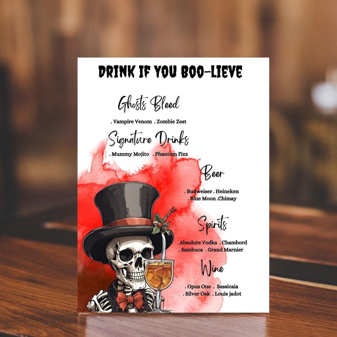 Halloween Bar Menu Template, Watercolour Spooky Skeleton Template ...