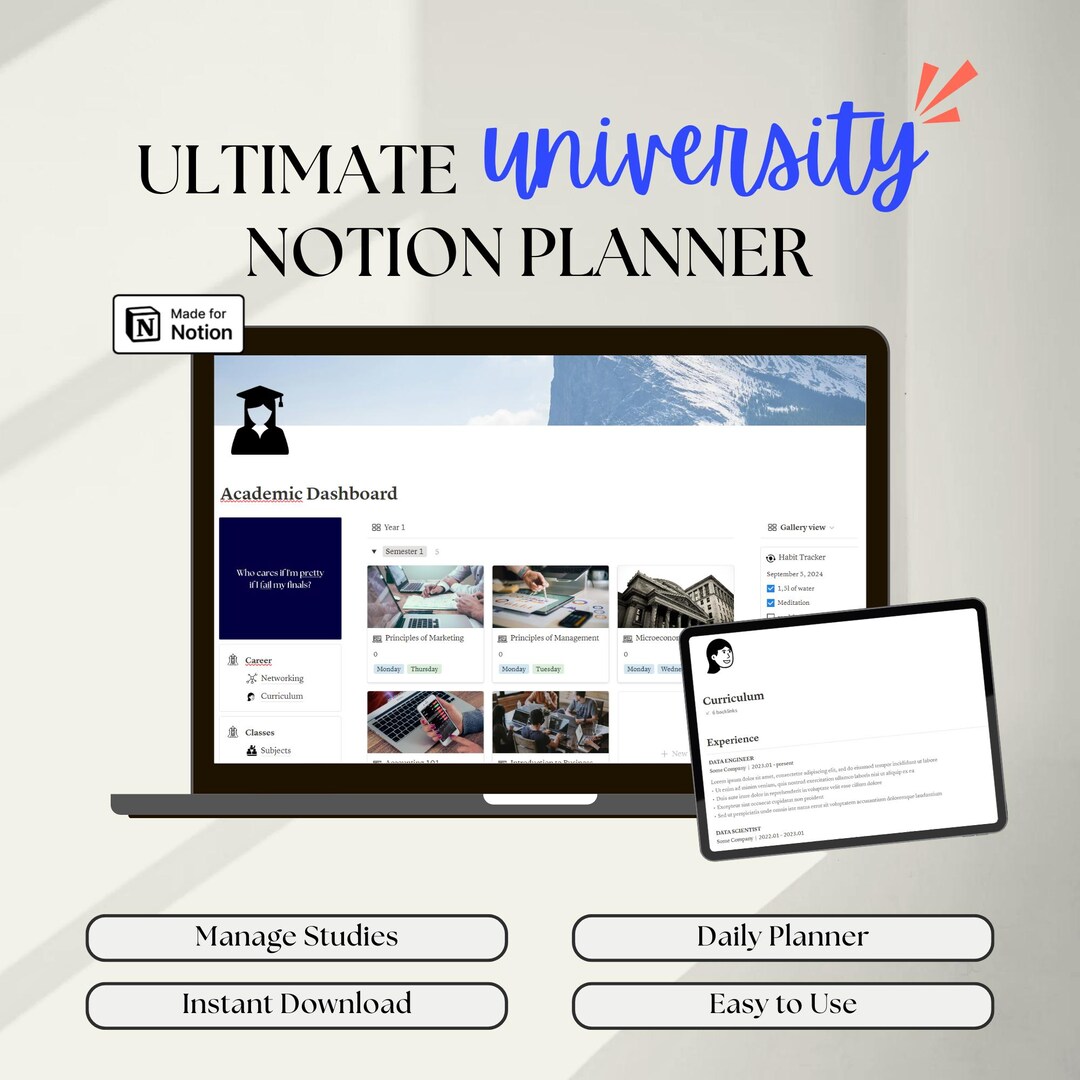 Student Planner Notion Template University Student Dashboard College ...
