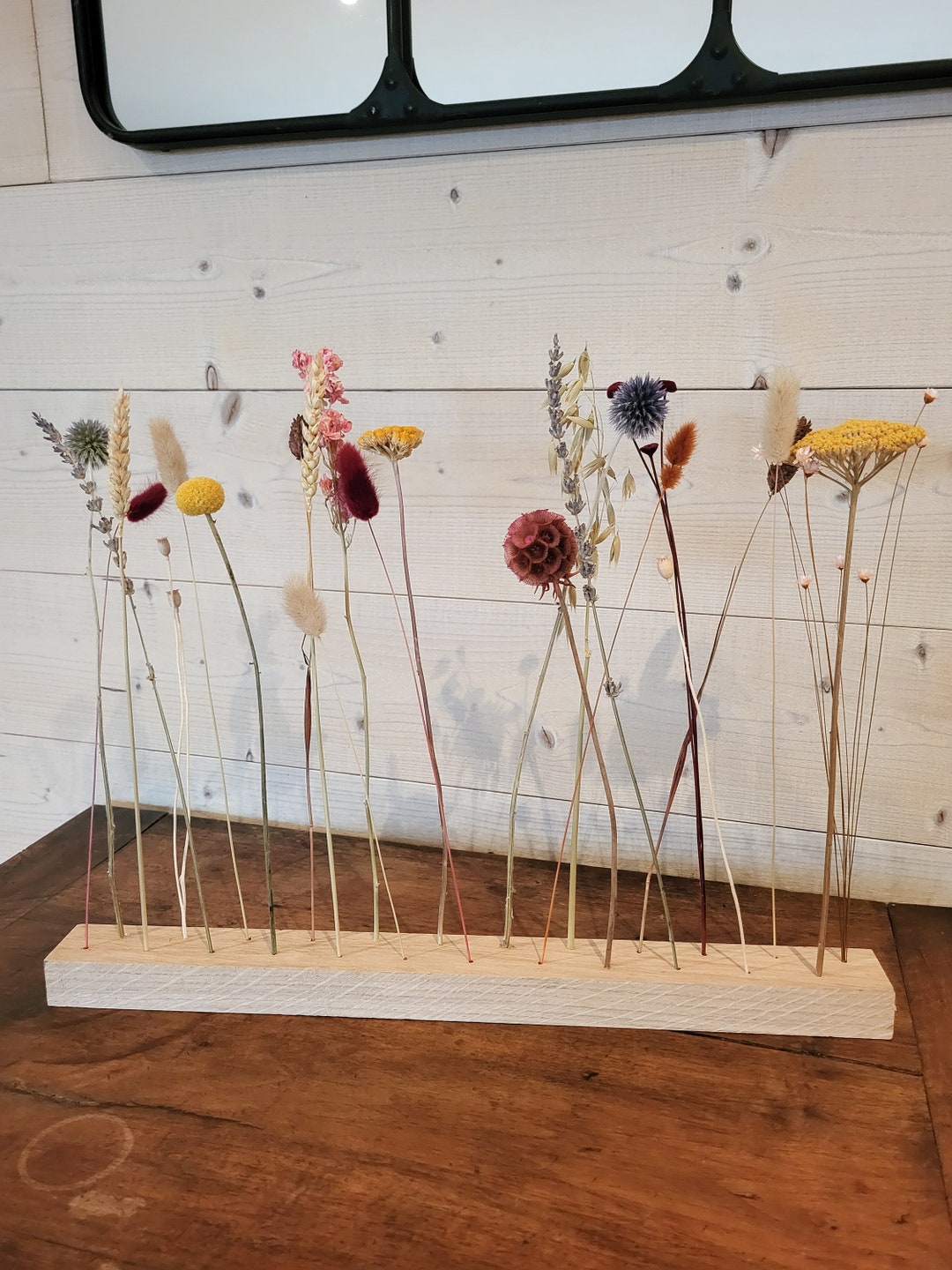 Dried Flower Bar, Floral Arrangement on Oak Wooden Support, Wall ...