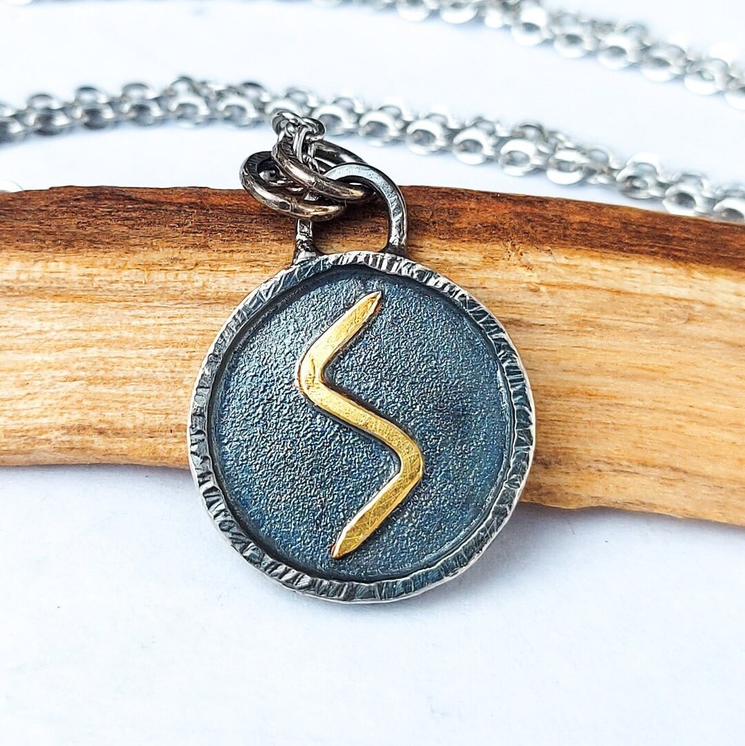 Sowilo Necklace Rune Pendant Gold & Oxidised Silver Sowilo - Etsy