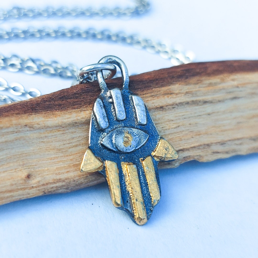Gold & Silver Hamsa Hand Necklace, Evil Eye Amulet Protection Necklace ...