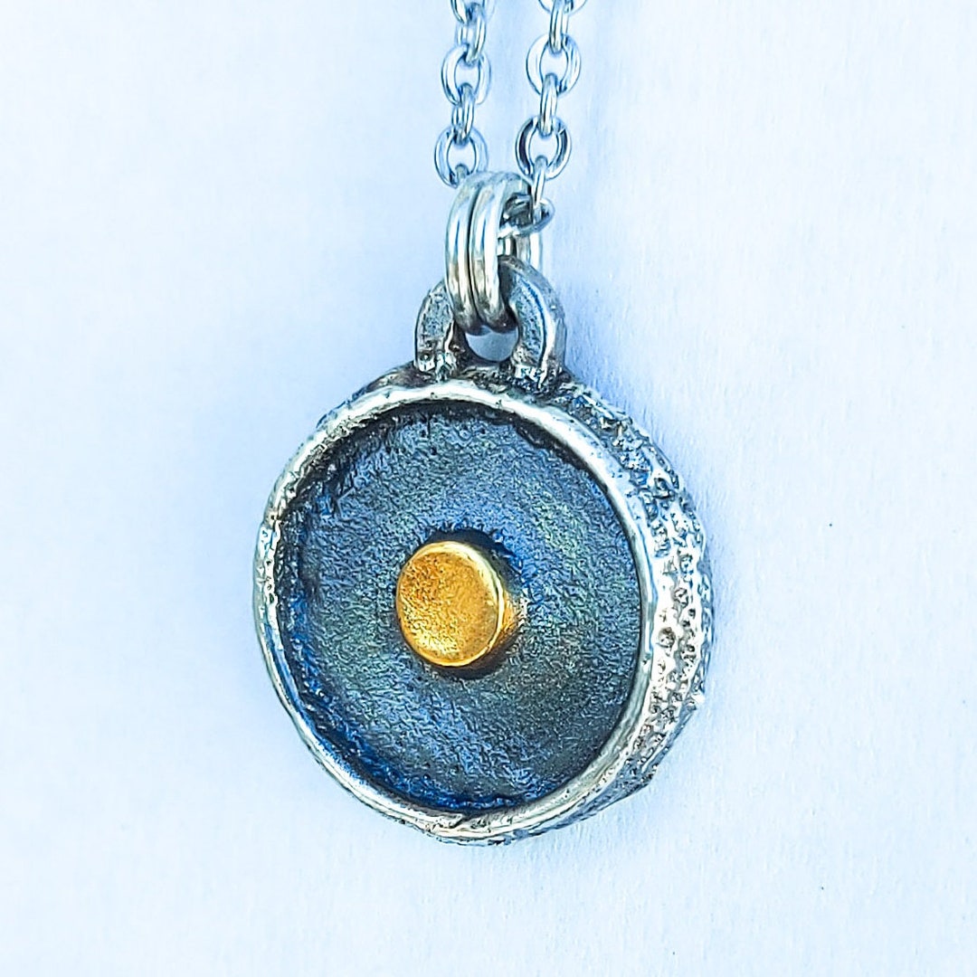 Sun Symbol Necklace Oxidised Sterling Silver & 24k Gold, Sun Glyph ...