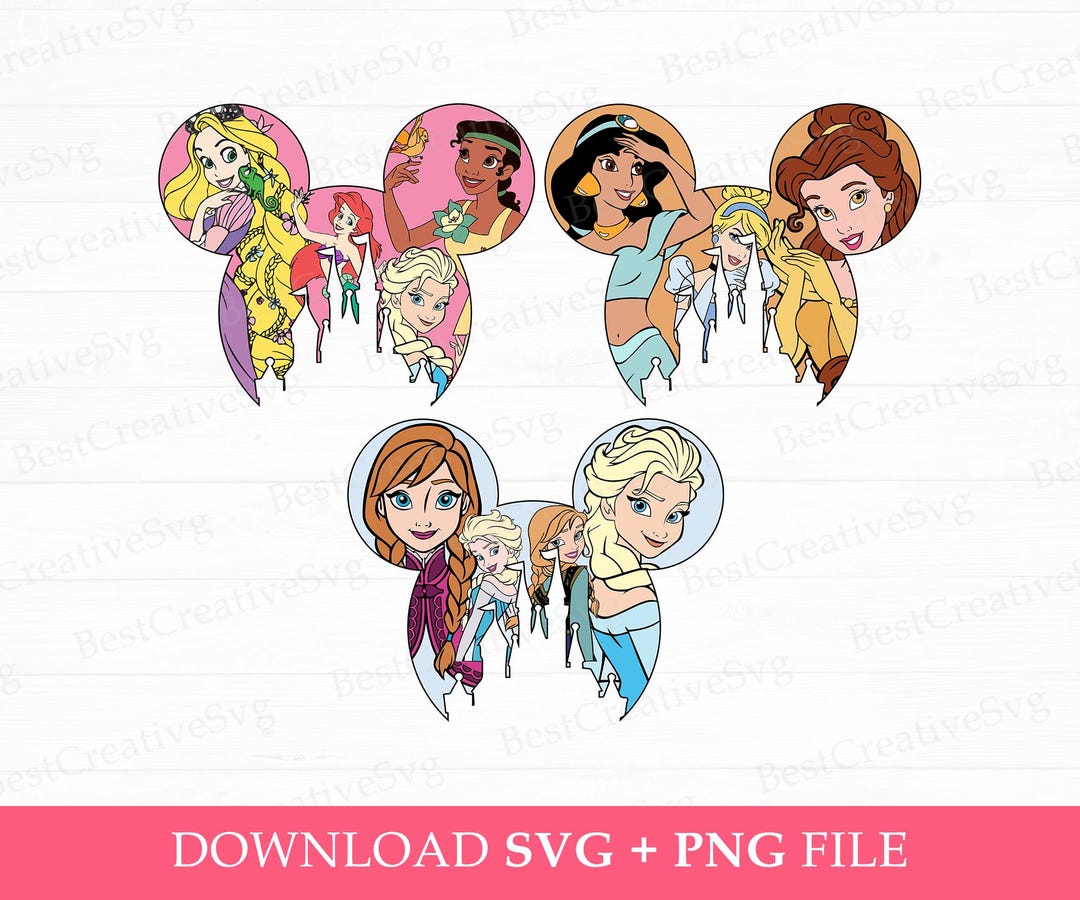 Princess Friends Svg ,princesses Collage Svg, Family Vacation Svg ...