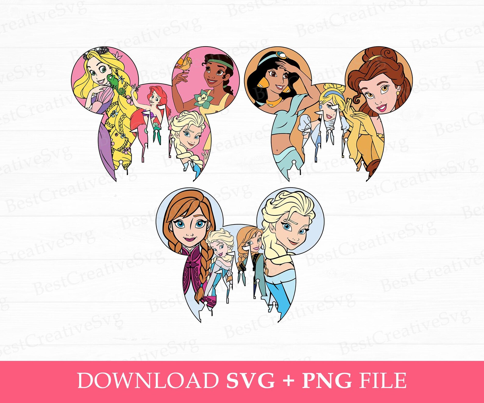 Princess Friends Collage SVG, Family Vacation Design (SVG, PNG) - Etsy