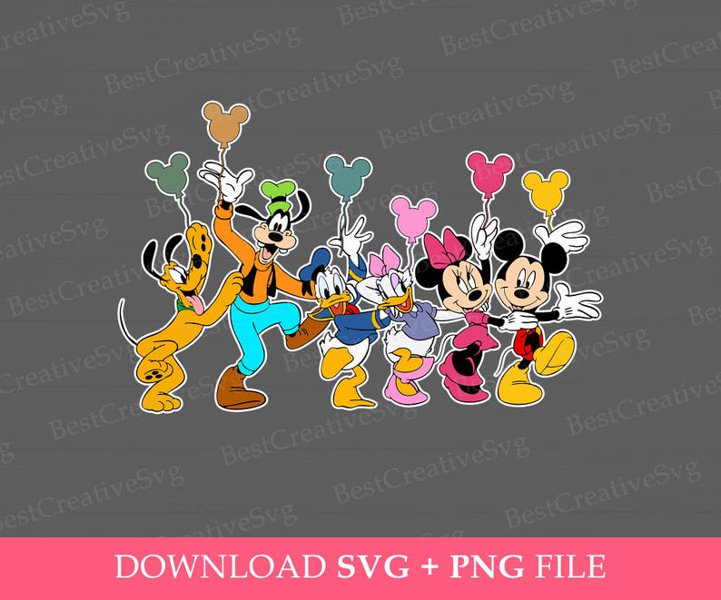 Mouse and Friends Family Vacation SVG, Balloons, Trip Keepsake (instant ...