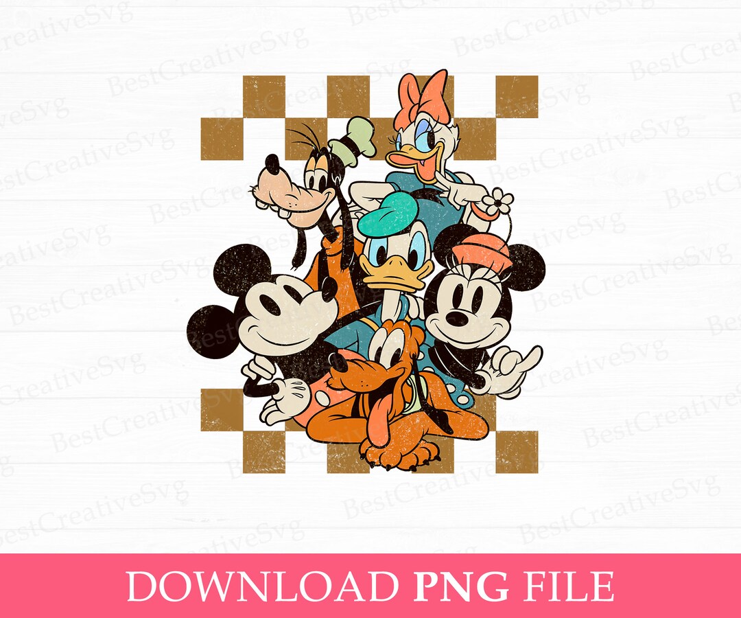 Checkered Mouse and Friends Png, Family Vacation Png, Retro Family Trip ...