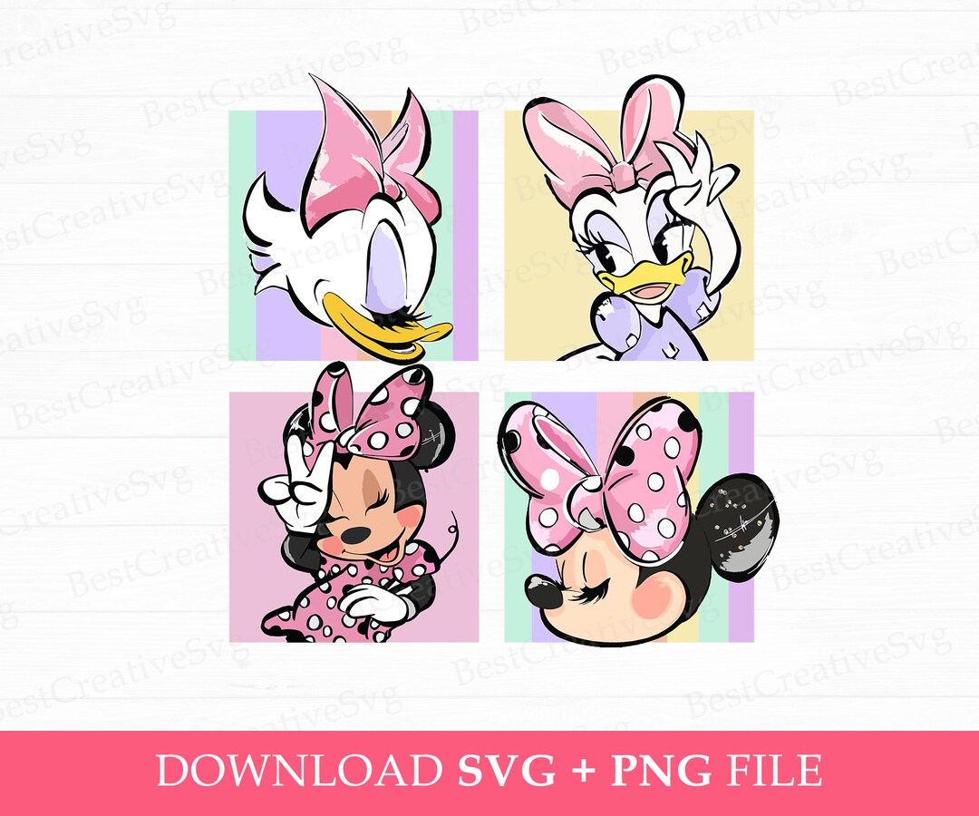 Retro Best Friends Svg, Colorful Skecth Mouse and Duck Svg, Family ...