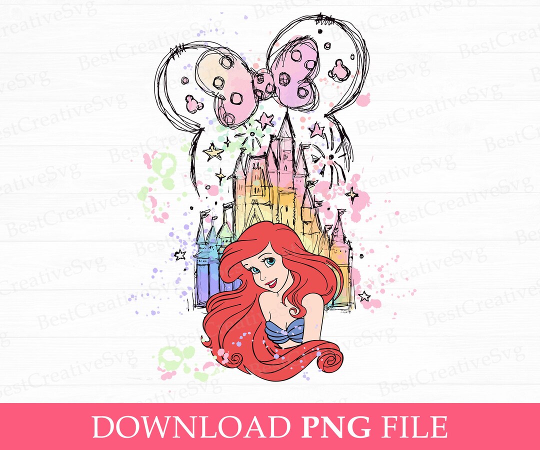 Mermaid Princess Png, Watercolor Magical Kingdom Png, Mouse Ear and Bow ...