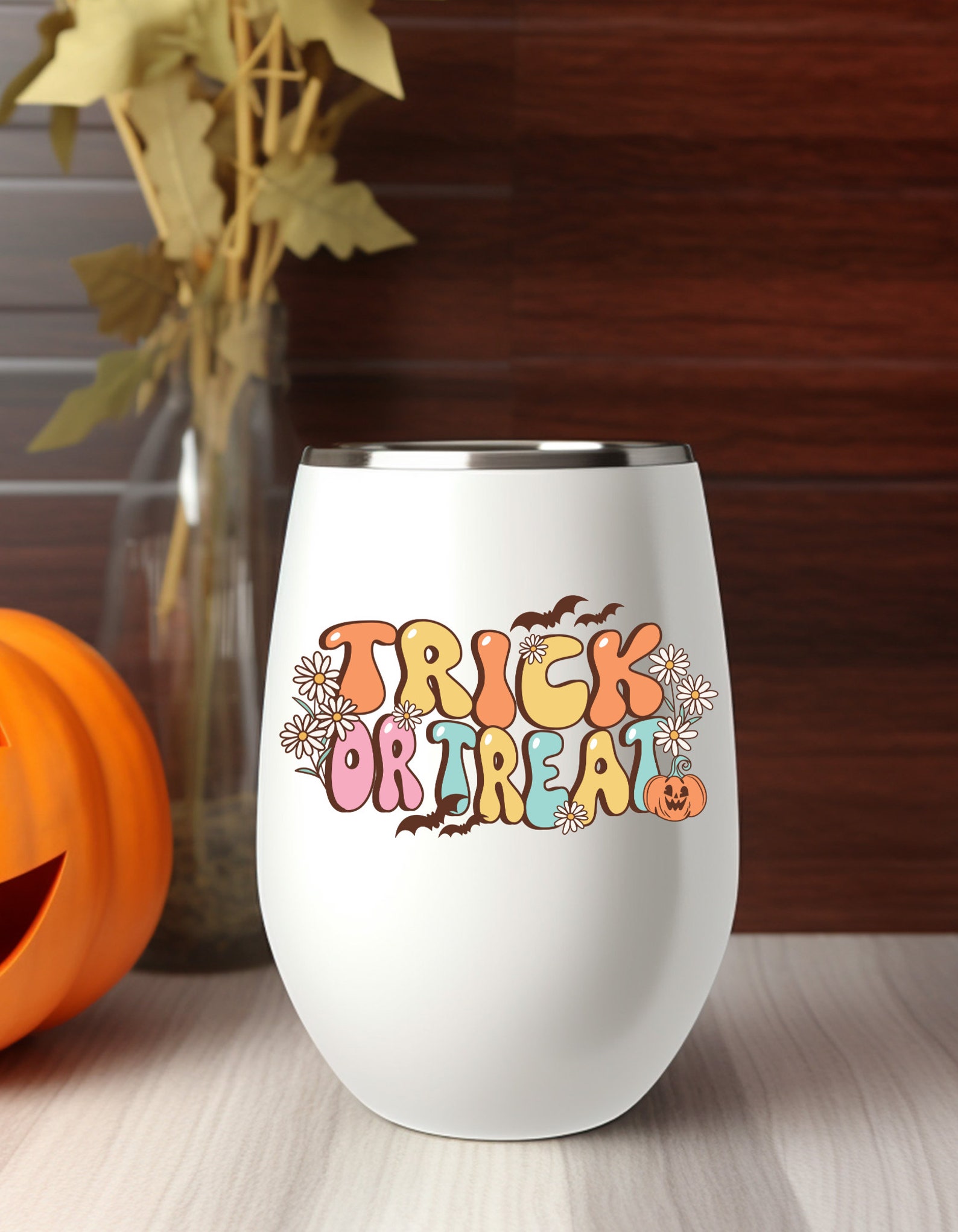 Halloween Wine Tumbler Trick or Treat Wine Tumbler Wine Glasses - Etsy