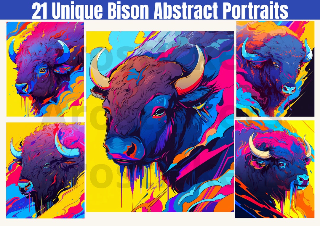 Bison Abstract Vibrant Portraits PNG Pack of 21 DIGITAL DOWNLOAD - Etsy