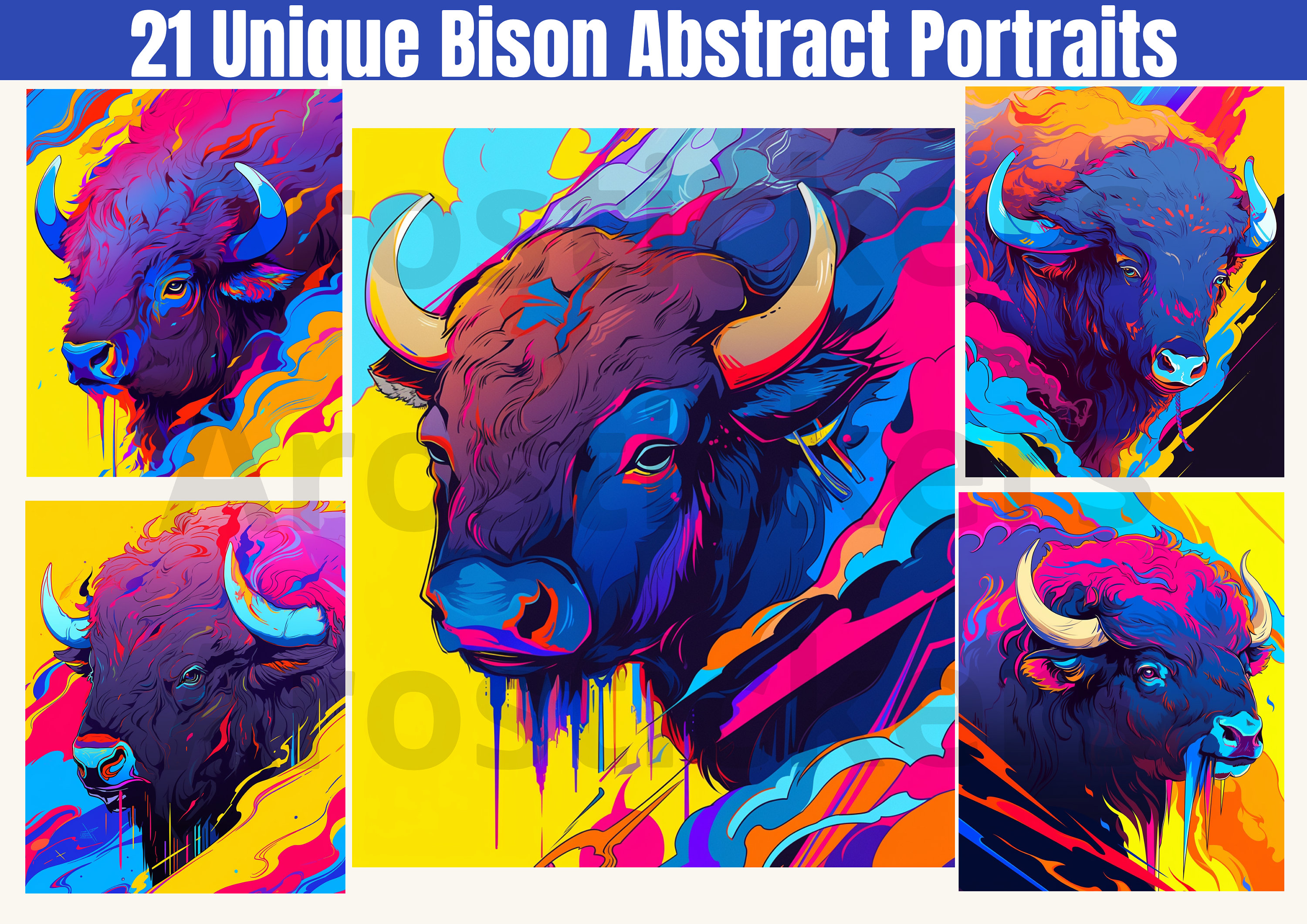 Bison Abstract Vibrant Portraits PNG Pack of 21 DIGITAL DOWNLOAD - Etsy