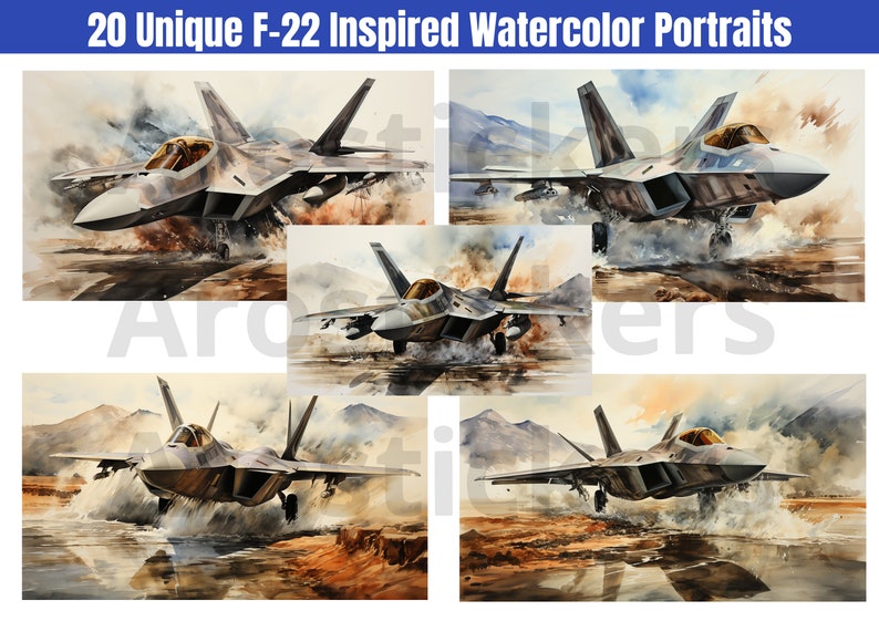 Watercolor Lockheed Martin F-22 Raptor Inspired Portraits PNG Pack of ...