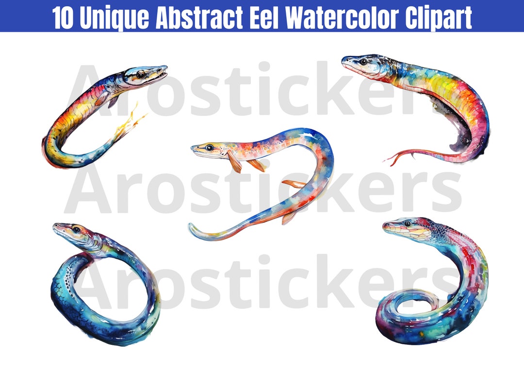 Eel Abstract Watercolor Clipart PNG Pack of 10 DIGITAL DOWNLOAD - Etsy