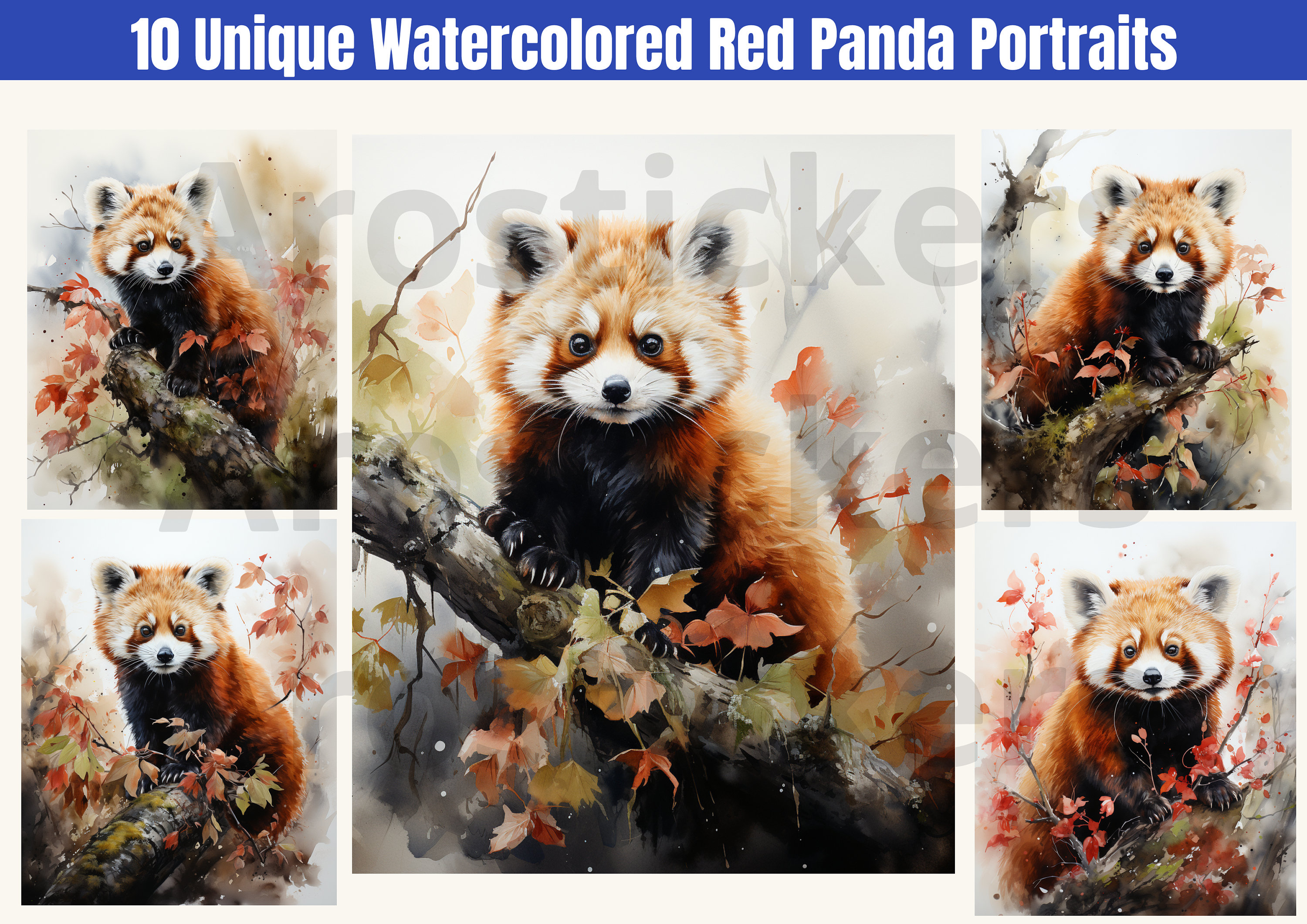 Red Pandas Water Color Portraits PNG Pack of 10 DIGITAL DOWNLOAD - Etsy