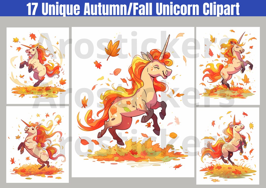 Autumn Fall Unicorn Comic Style Portraits PNG Pack of 17 DIGITAL ...