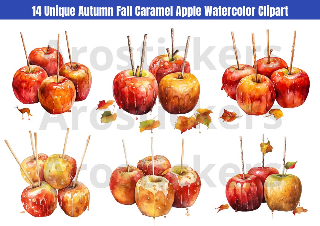 Autumn Fall Caramel Apple Watercolor Inspired Clipart PNG Pack of 14 ...