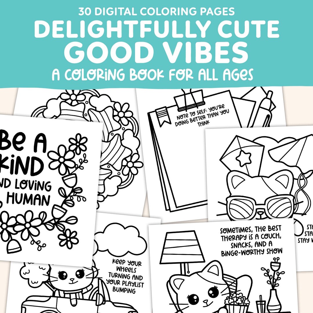 Delightful and Cute Good Vibes Coloring Book DOWNLOAD, Cute Coloring ...