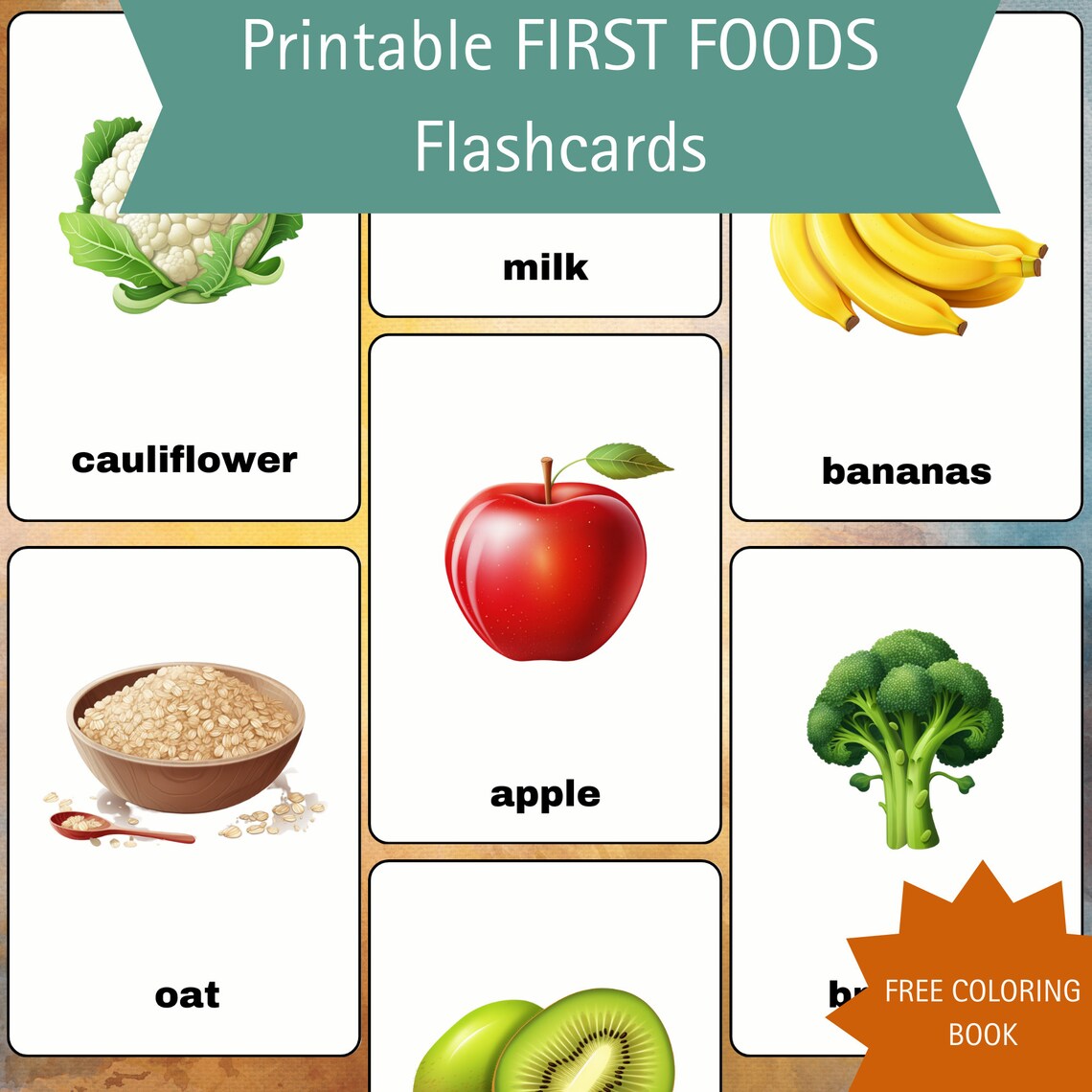 FIRST FOODS Flashcards, Montessori Cards, Printable Flashcards ...