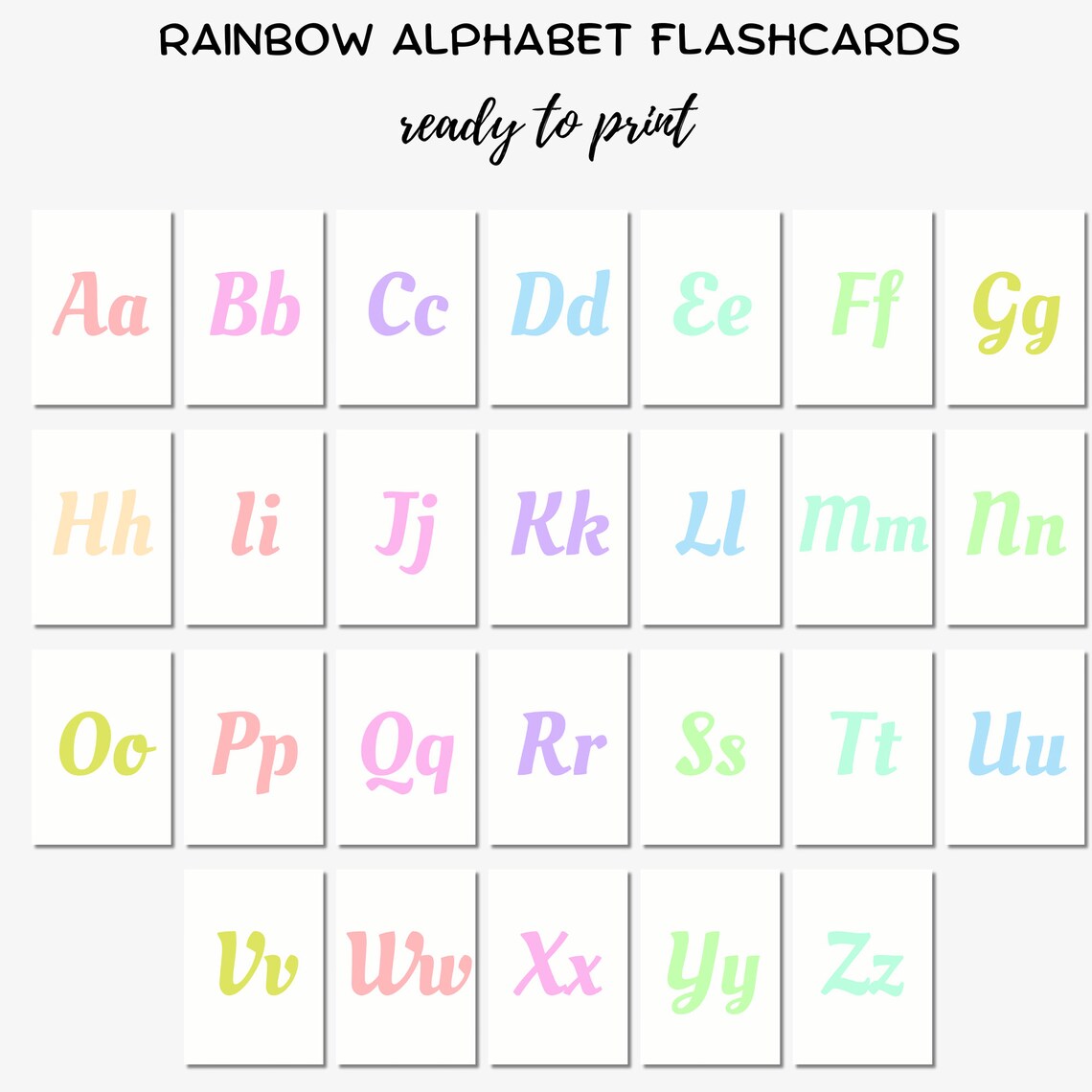 Rainbow Alphabet Cards ABC Flash Cards Educational Cards - Etsy
