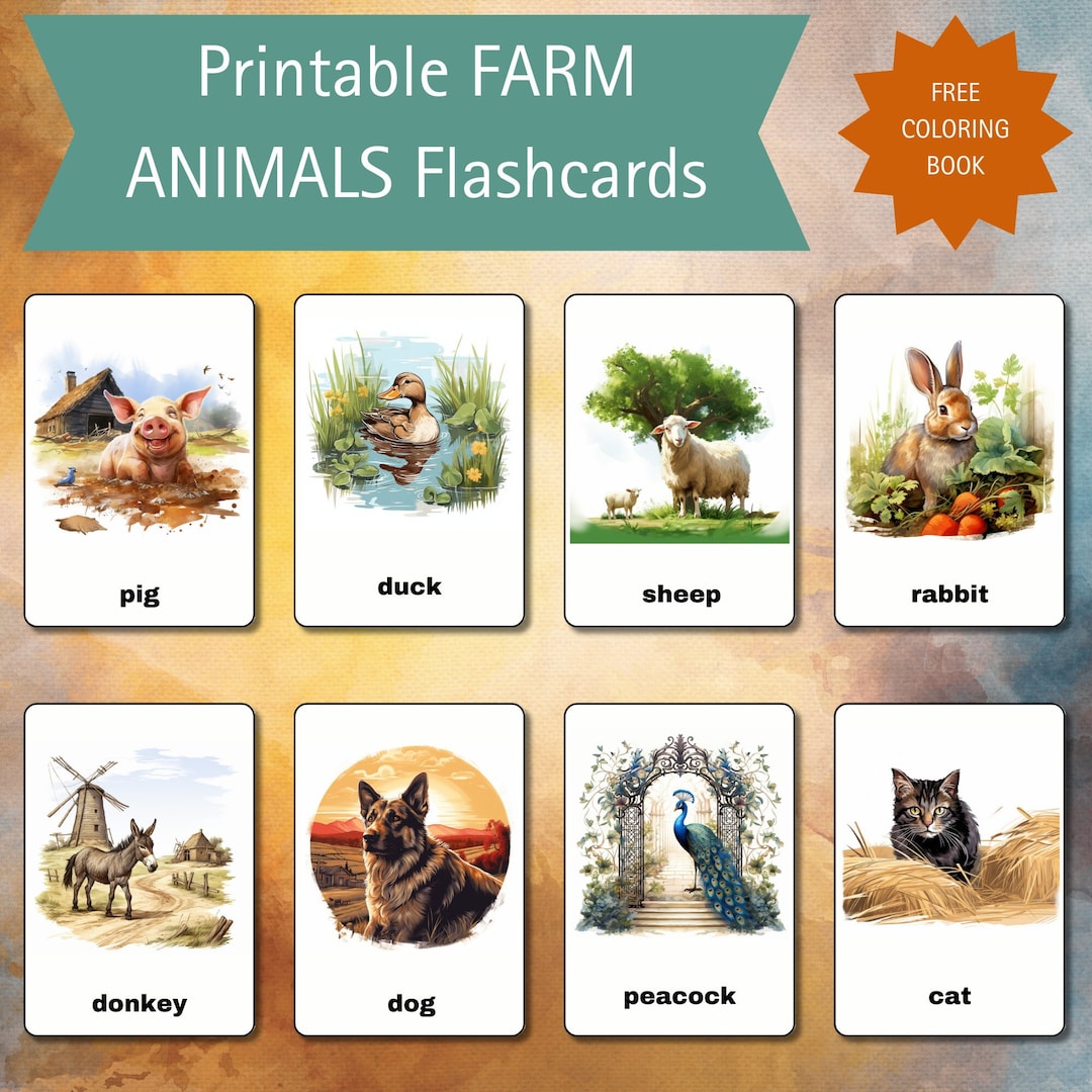 Printable PDF Farm Animal Cards, 24 Montessori Cards, Flashcards ...